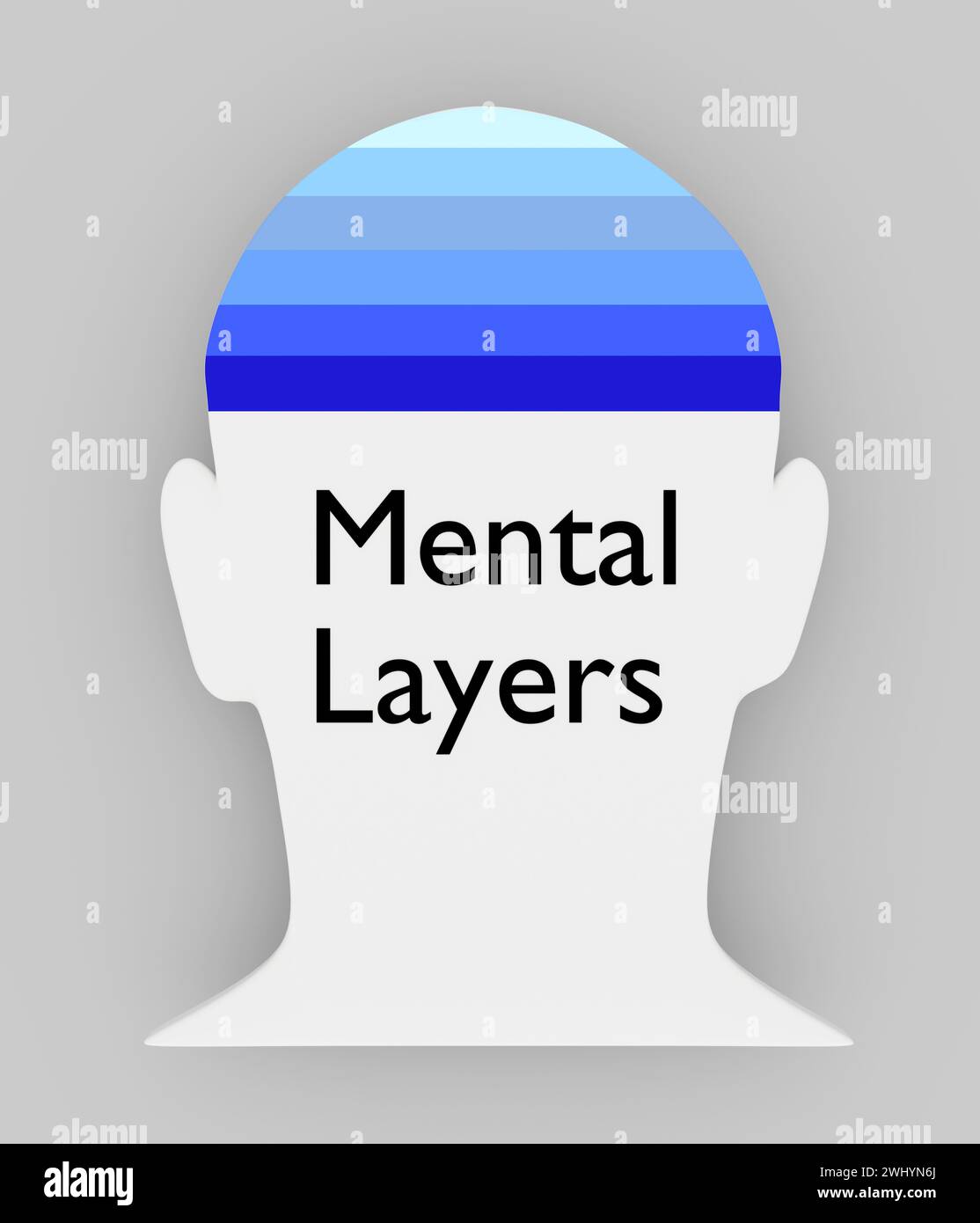 3D illustration of a variety of blue strips within a head silhouette ...