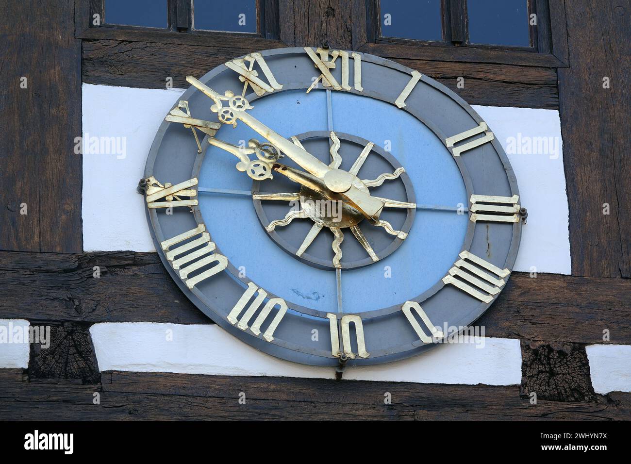 Clock at the town hall in Michelstadt Stock Photo - Alamy