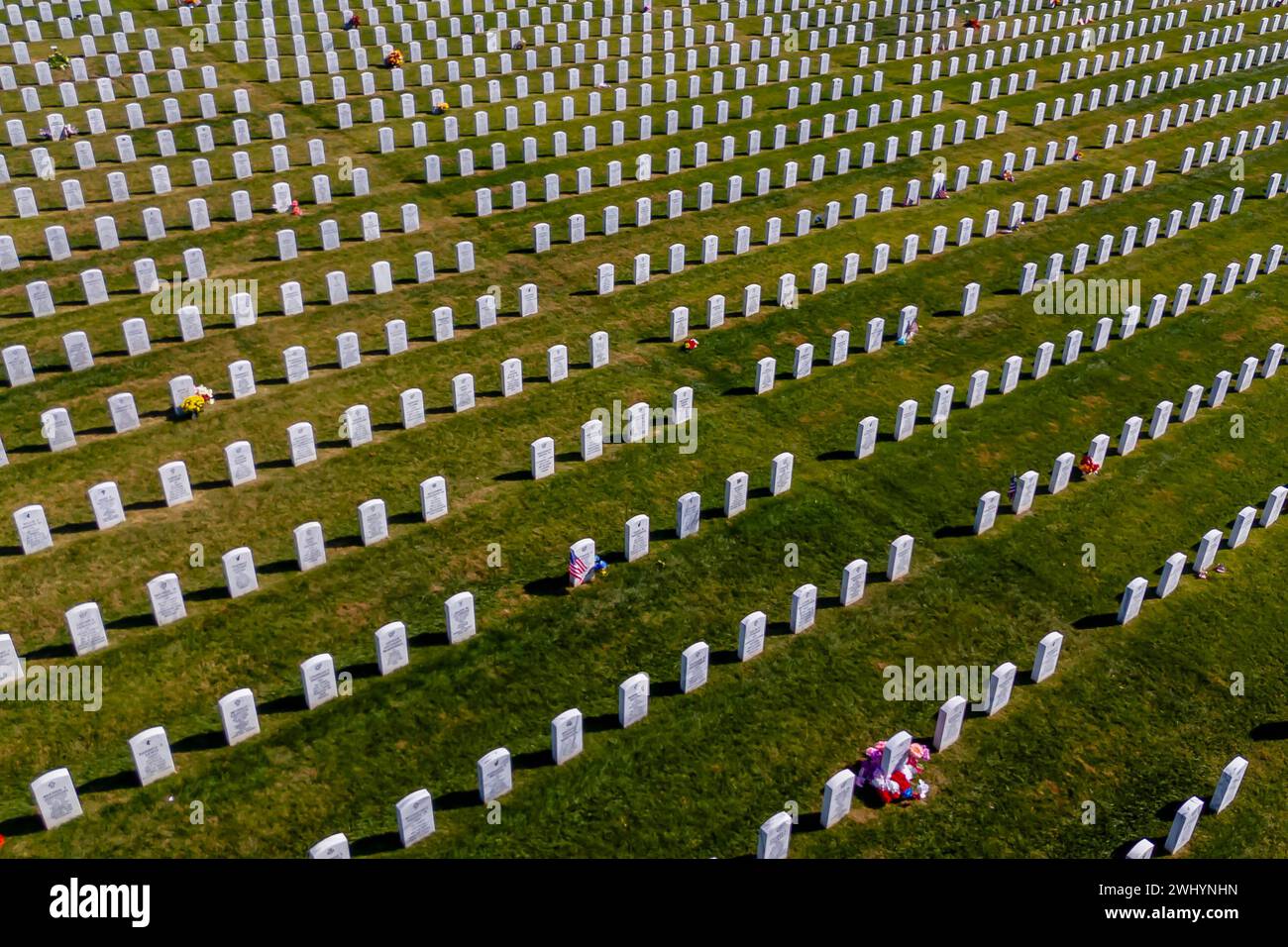 Aerial View Of A Military Cemetery With Rows Of Military Head Stones ...