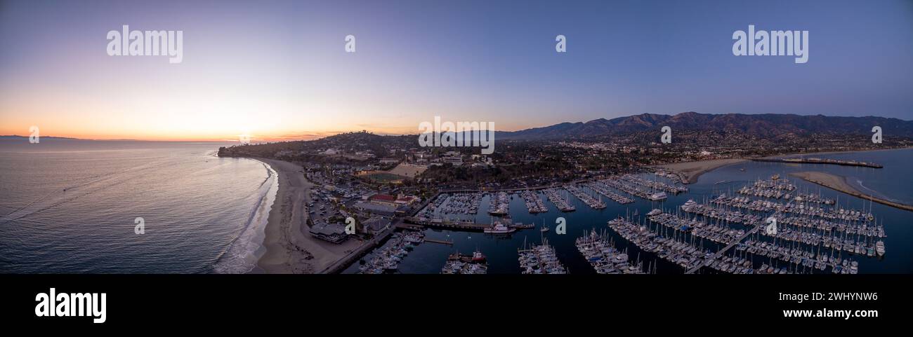 Aerial, Photo, Santa Barbara Harbor, Stearns Wharf, Downtown, Sunset ...