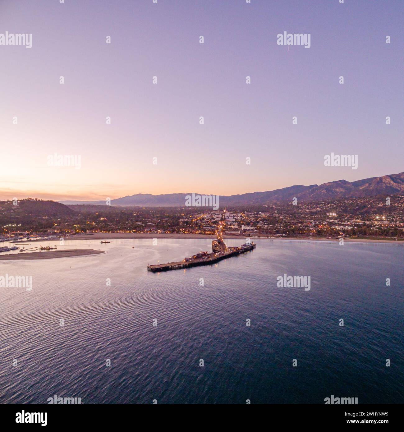 Aerial, Photo, Santa Barbara Harbor, Stearns Wharf, Downtown, Sunset ...