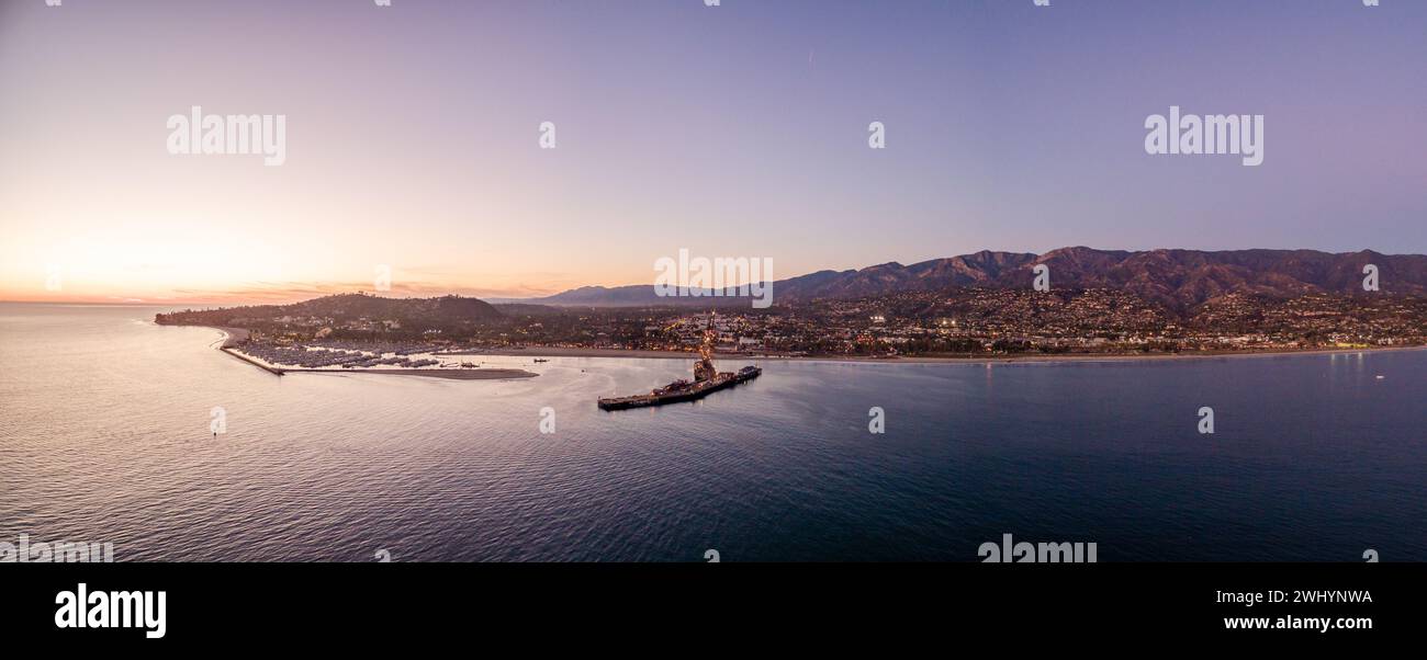 Aerial, Photo, Santa Barbara Harbor, Stearns Wharf, Downtown, Sunset ...