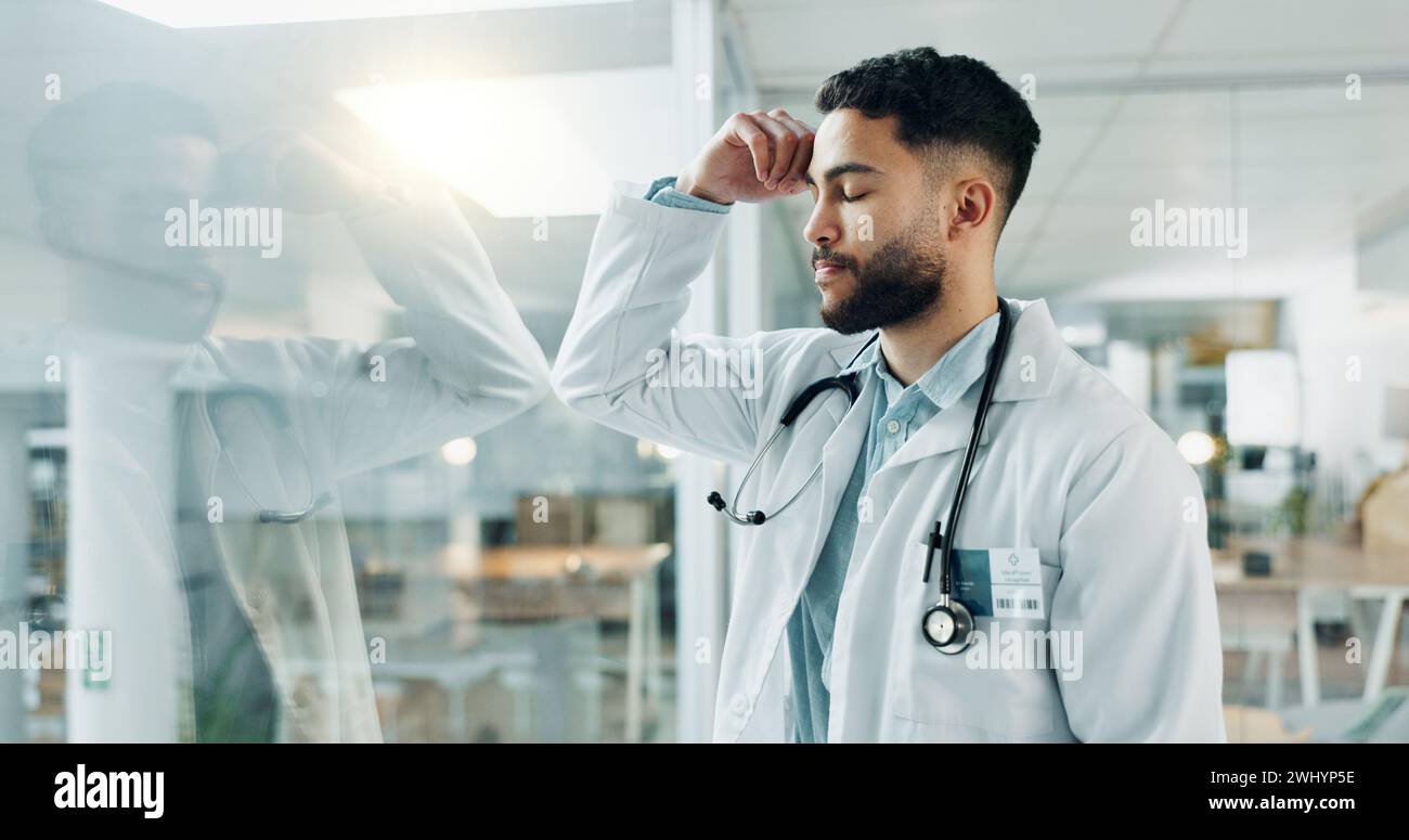 Man, doctor and stress at hospital, patient health and medical ...