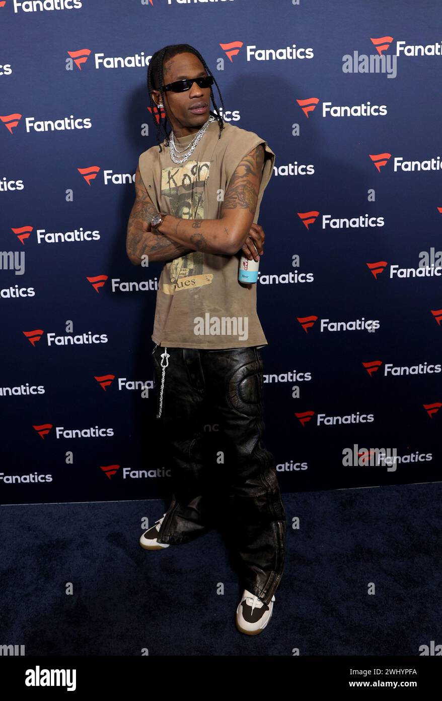 Las Vegas, USA. 10th Feb, 2024. Travis Scott arriving to Michael Rubin ...