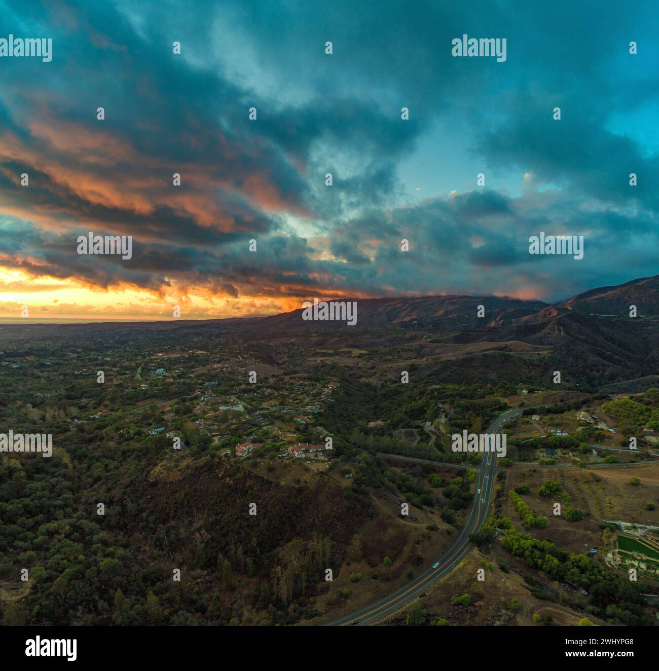 Aerial, Image, Hwy 154, Santa Barbara Mountains, Sunset, Stormy ...