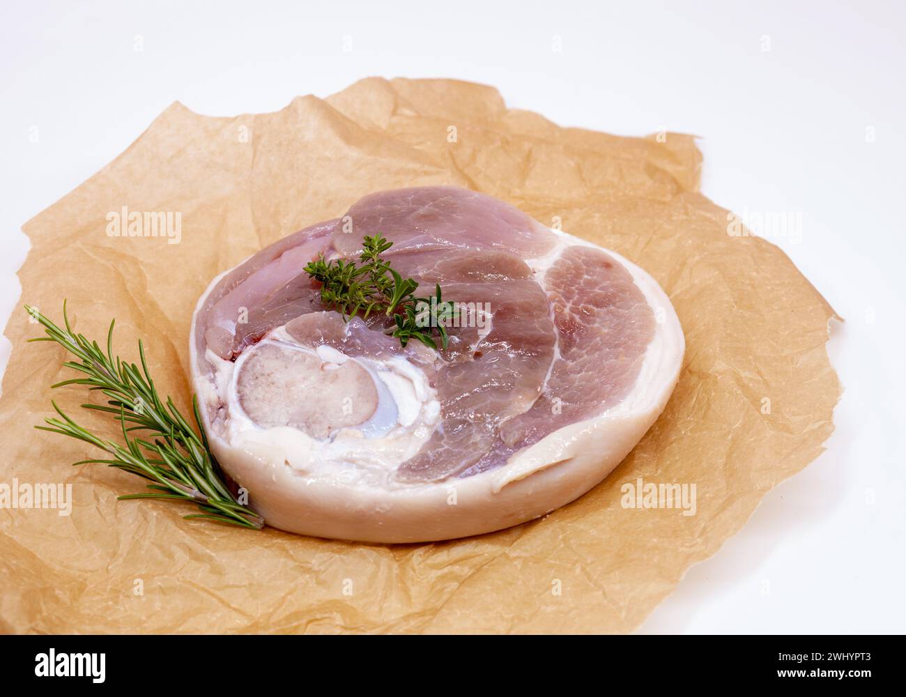 Beef Leg Slice salted with spice isolated on white background. Round ...