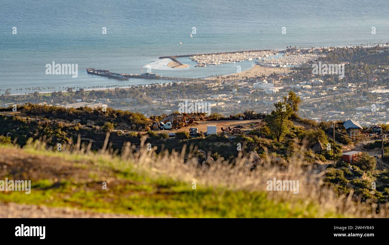 Aerial, Santa Barbara Harbor, Stearns Wharf, Downtown Santa Barbara ...