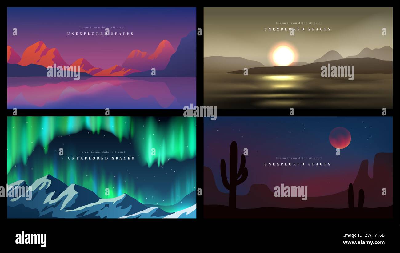 Nature landscape. Night sky. Sunrise in mountains. Aurora and stars ...