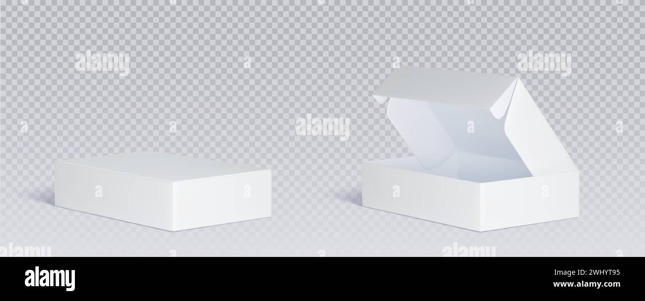 White closed and open cardboard box mockup top angle view. Realistic ...