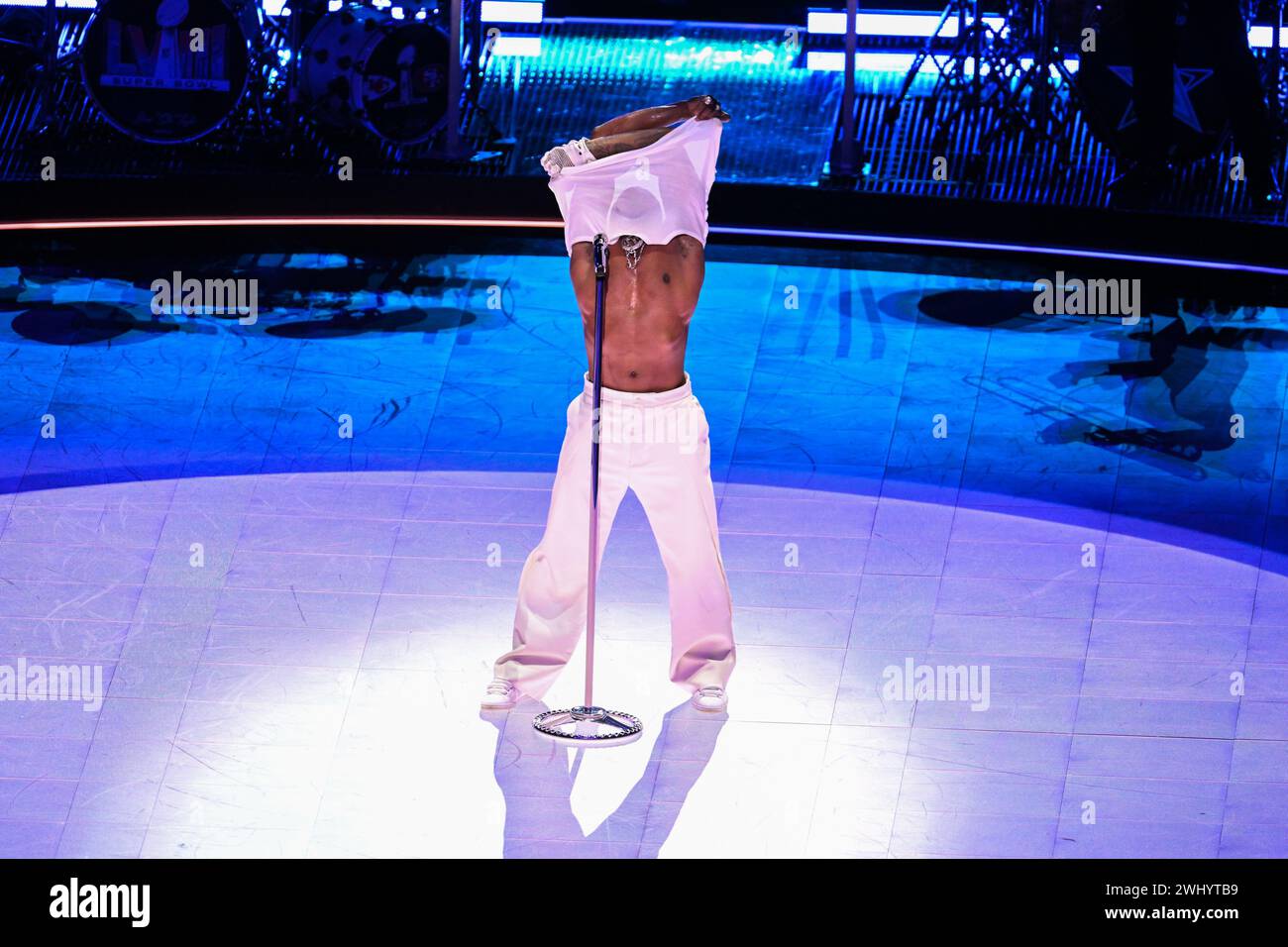 Usher performs during the Apple Music Halftime Show at Super Bowl LVIII ...