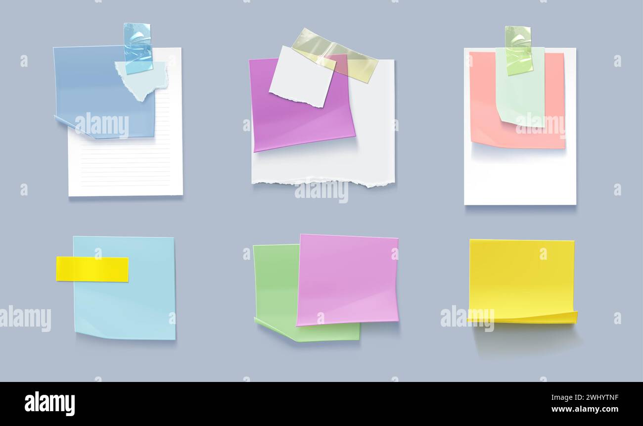 Set of paper notes isolated on background. Vector realistic ...