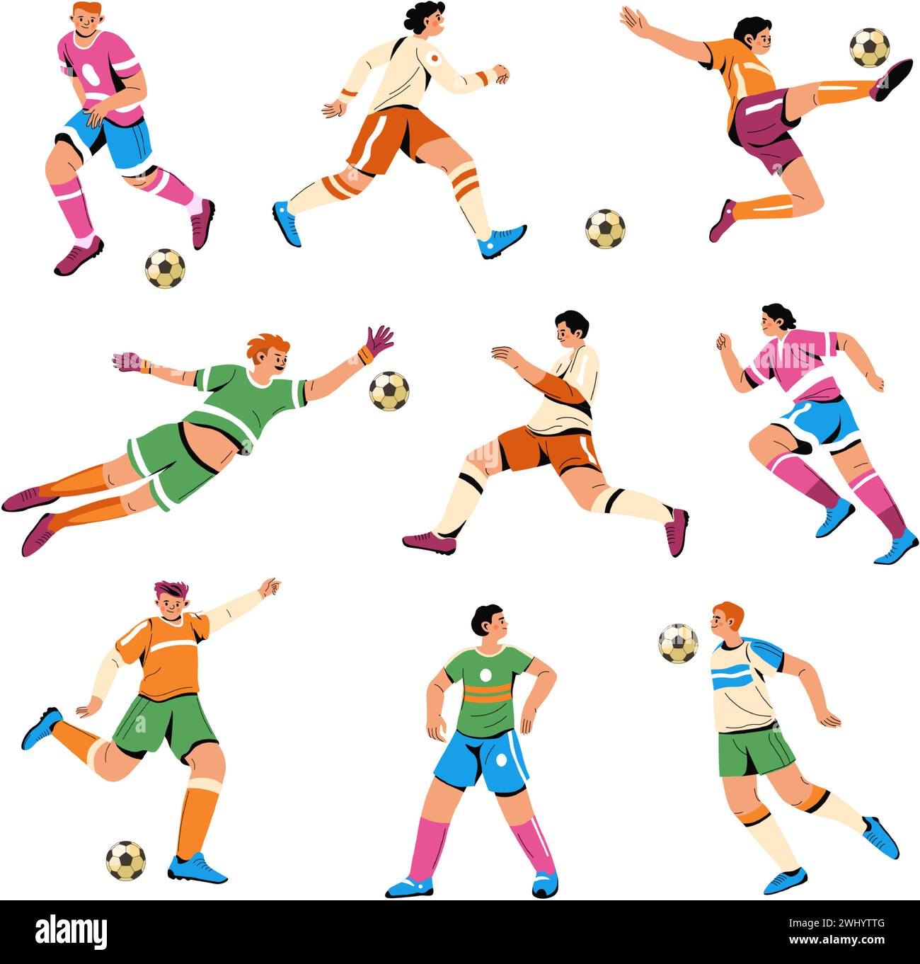 Dynamic football athletes poses, soccer players Stock Vector Image ...
