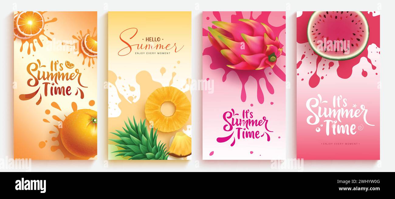 Summer time greeting vector poster set. It's summer time greeting text ...