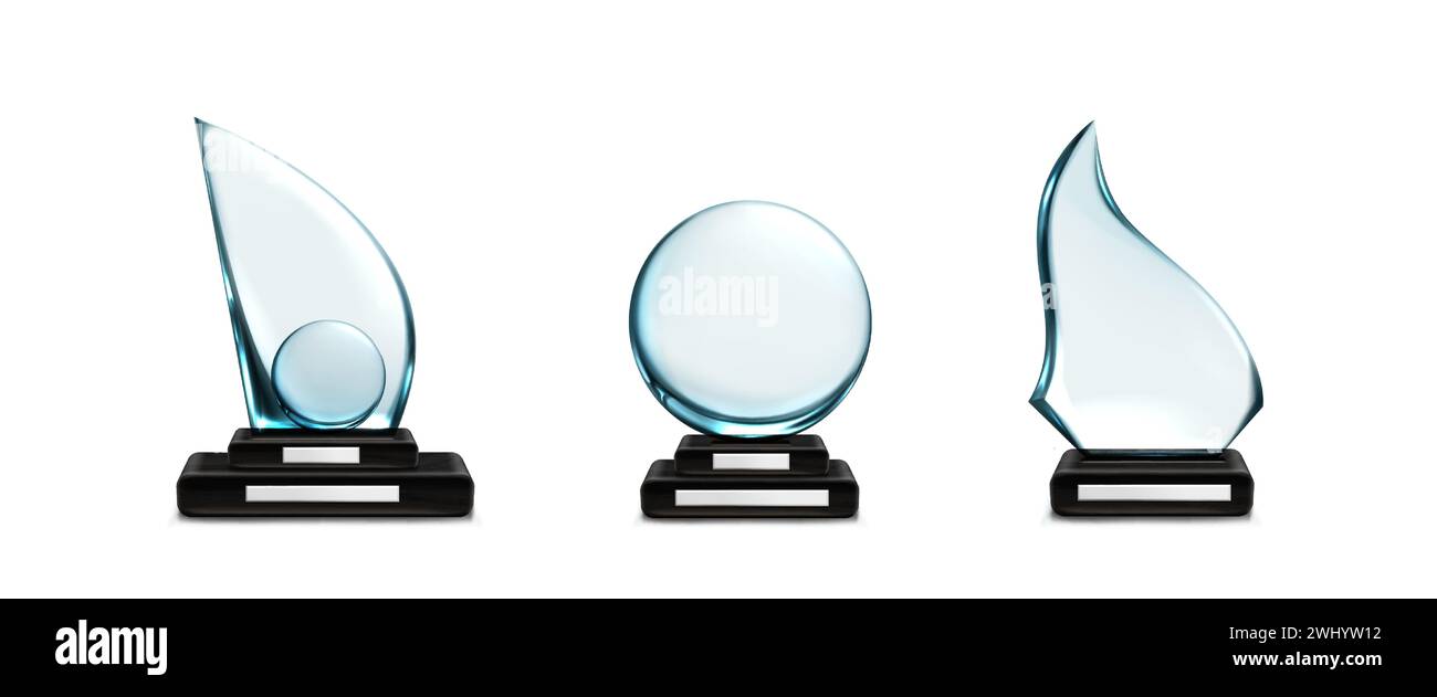 Realistic trophy and achievement prize made of glass or crystal on ...