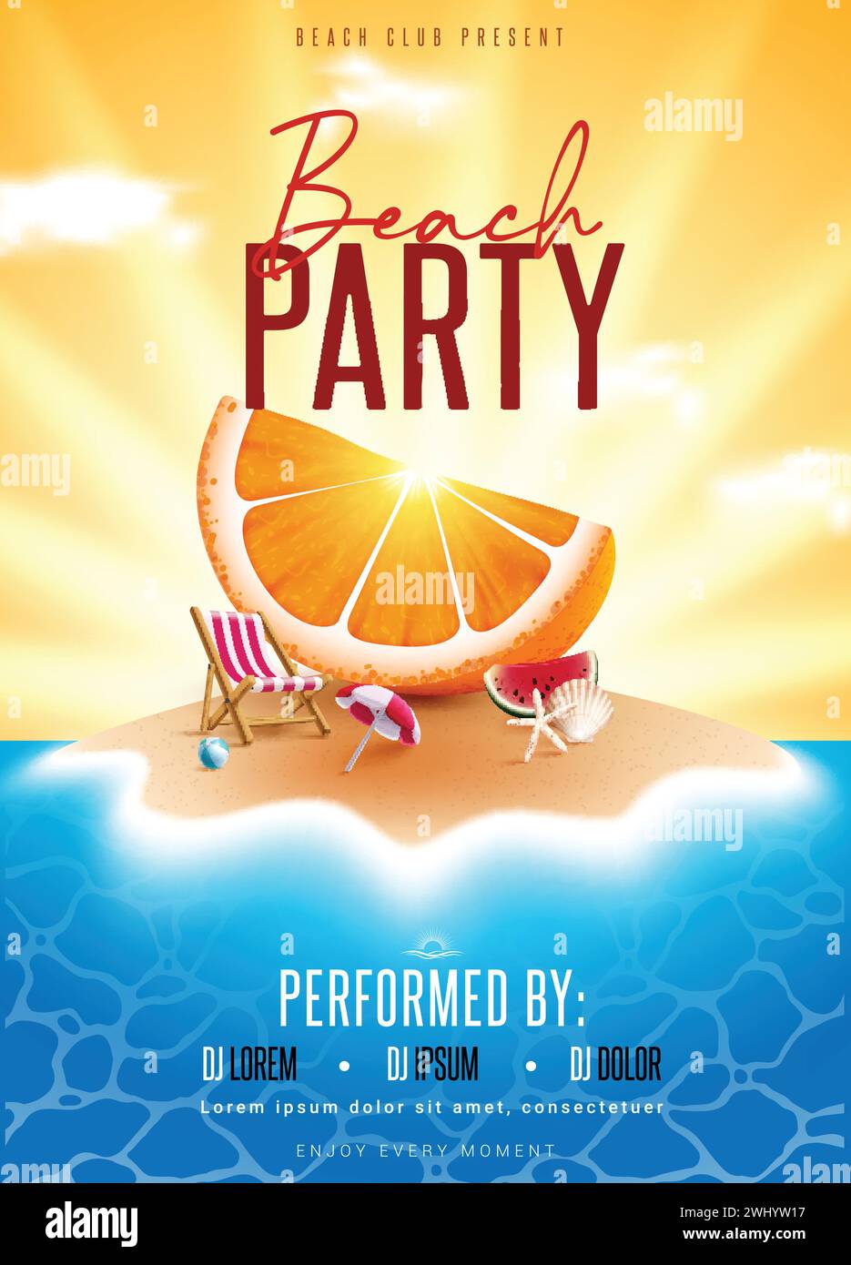 Summer beach party text vector poster design. Beach party invitation ...