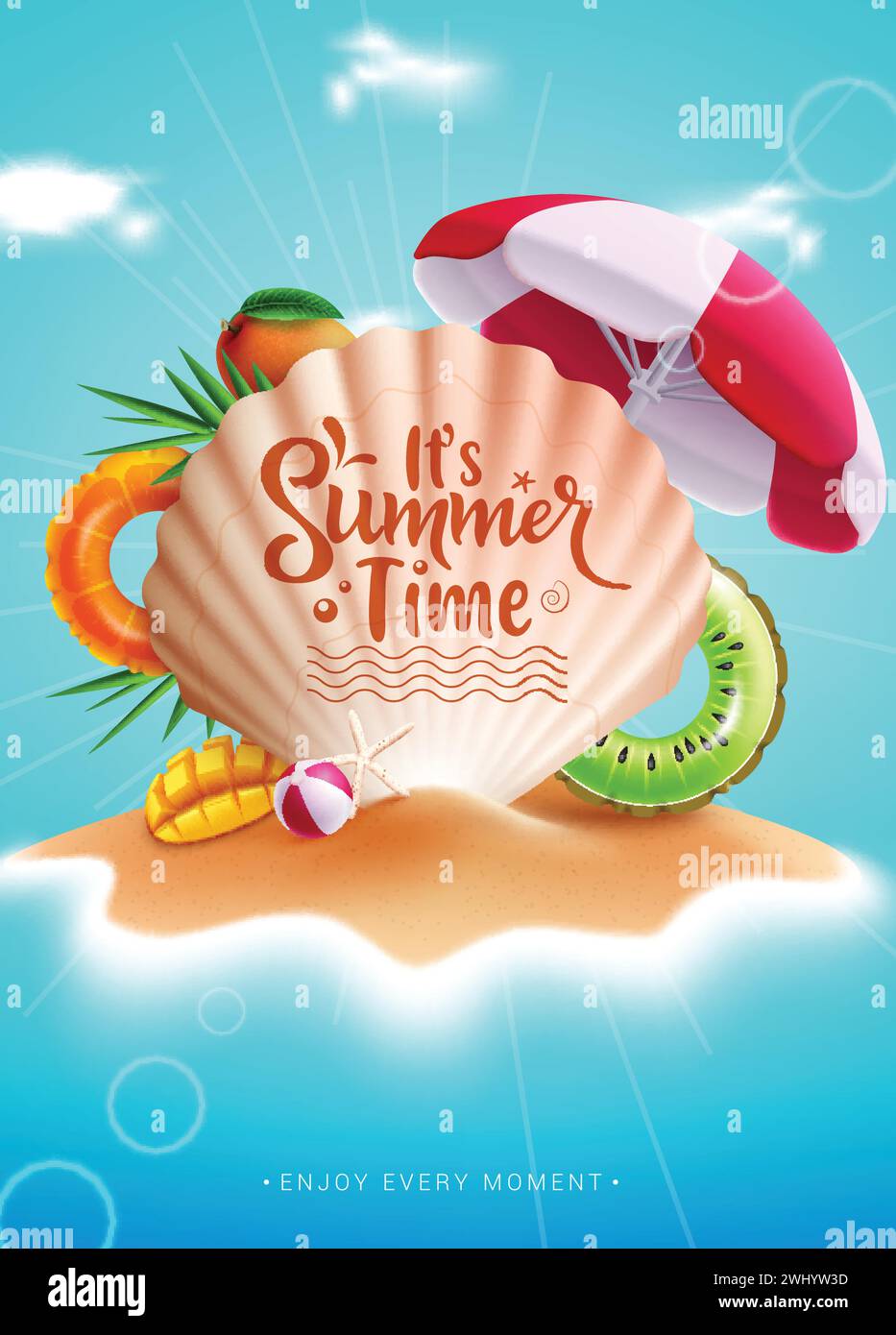 Summer time text vector poster design. It's summer time greeting text ...