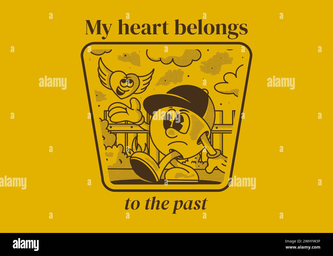 My heart belong to the past. Mascot character illustration of a ball ...