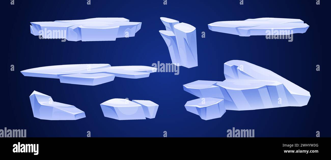 Set of ice floes isolated on background. Vector cartoon illustration of ...