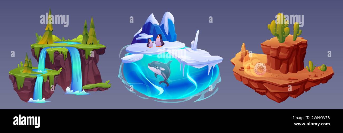 Floating island platform for game ui design. Cartoon fantasy flying ...