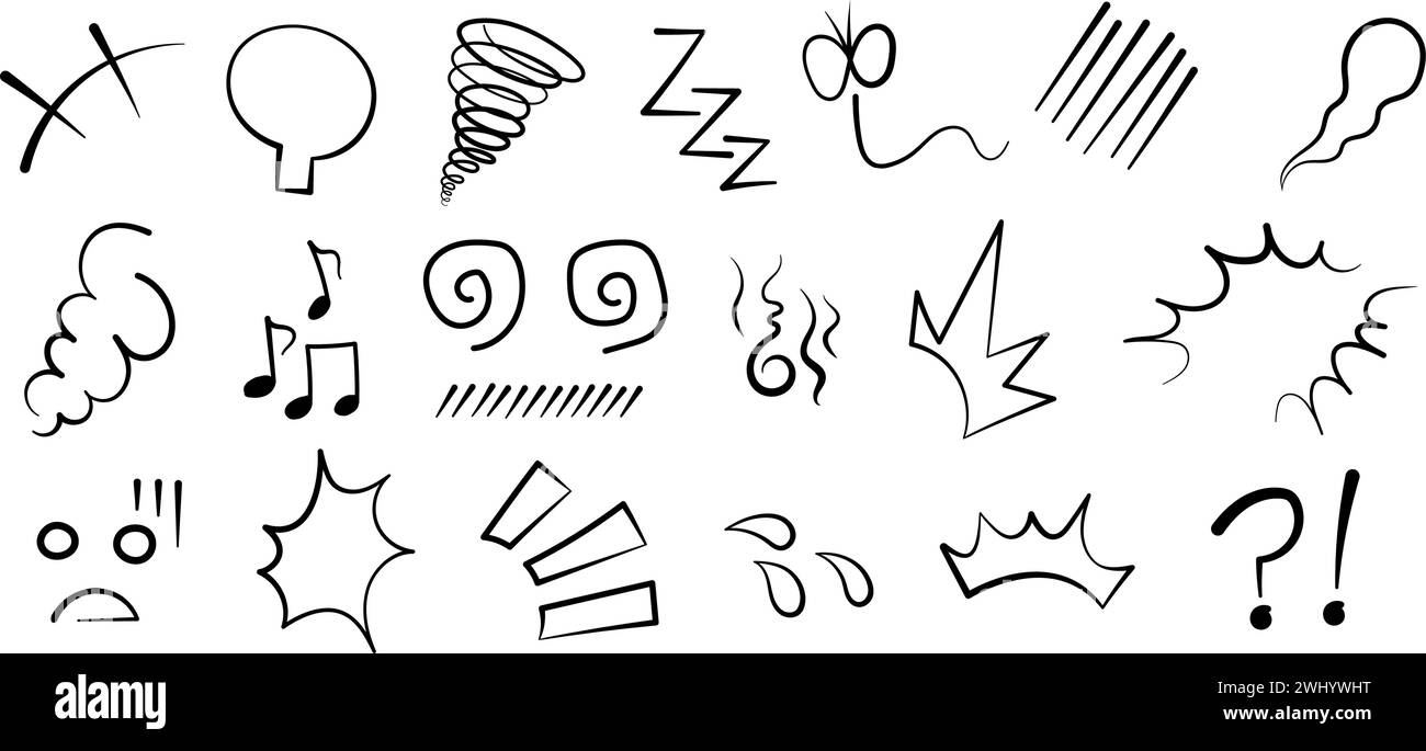 Anime manga comic emoticon element graphic effects hand drawn doodle ...