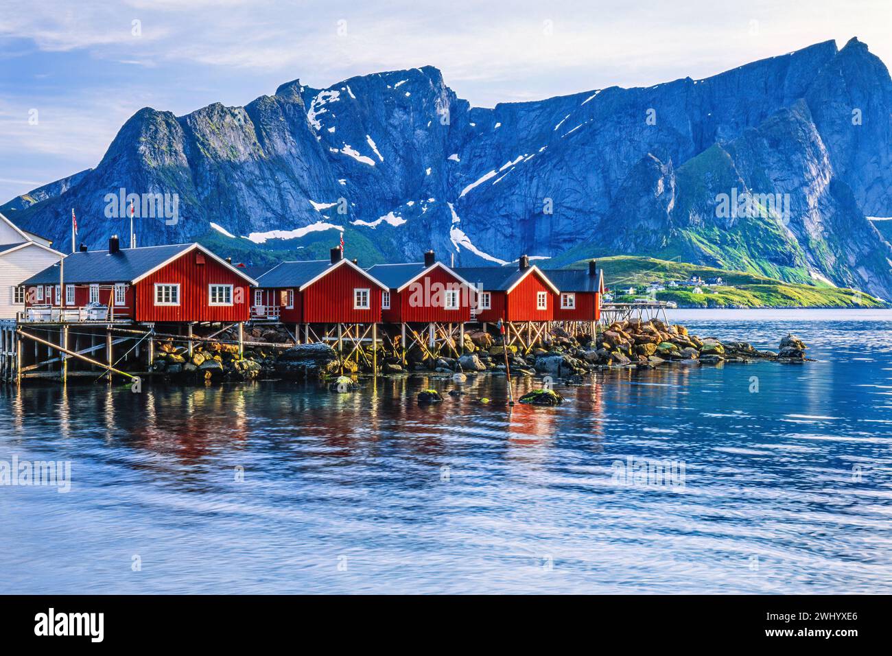Holiday cottages by the sea in Reine at Lofoten islands in Norway Stock ...