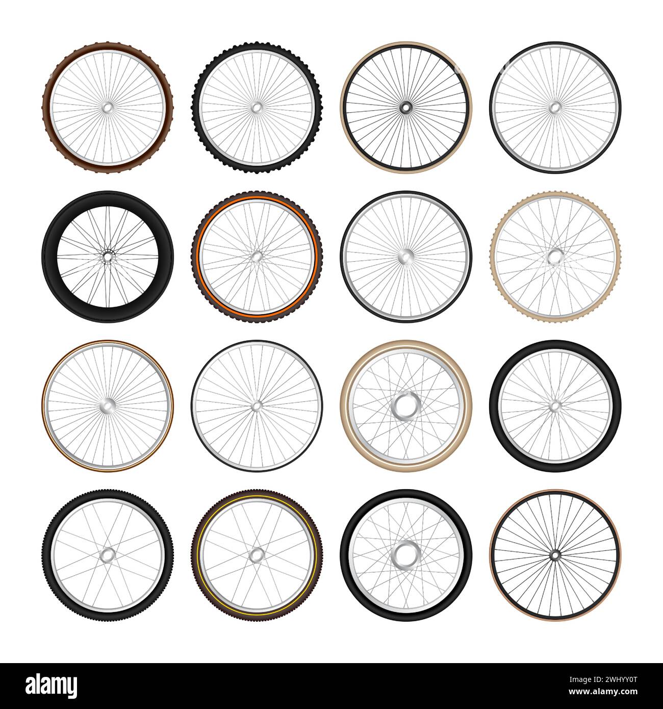 Realistic 3d retro bicycle wheels. Vintage bike rubber tyres, shiny ...