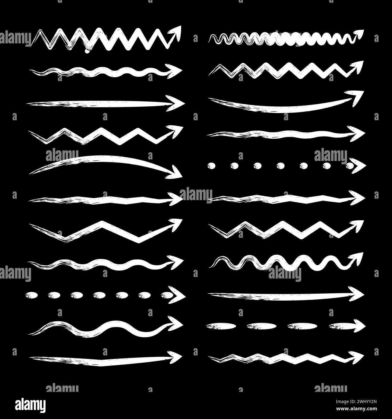 Grunge hand drawn arrows, highlighter lines. Marker stroke, brush pen ...