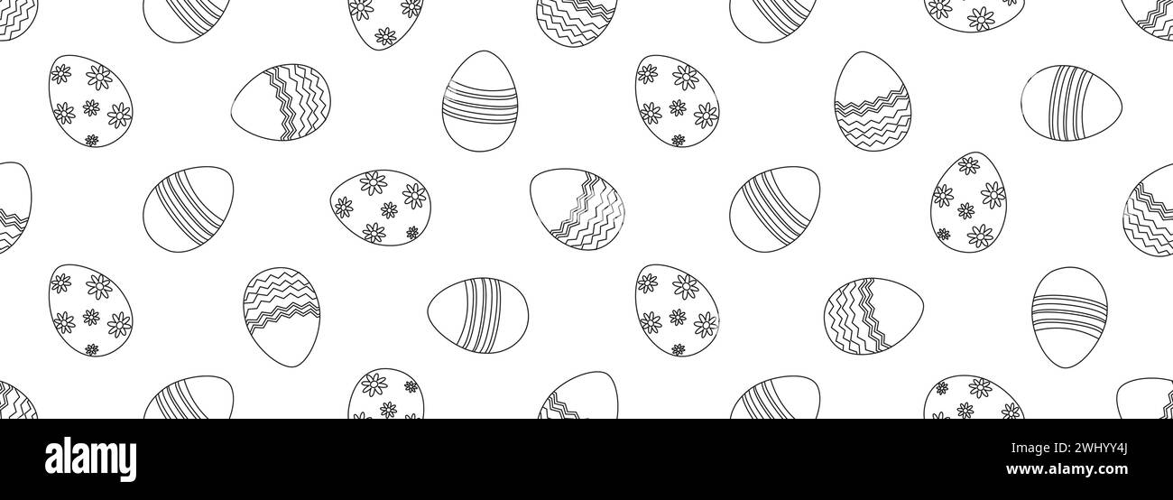 Easter seamless pattern with Easter eggs. Black and white. Template for ...