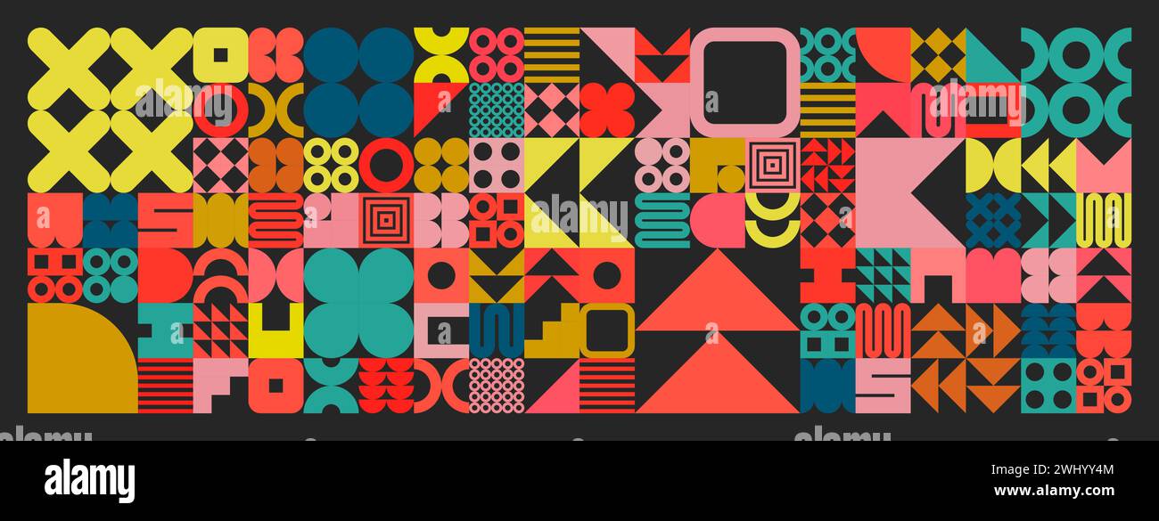 Geometric texture with simple shapes, symbols. Colorful primitive ...