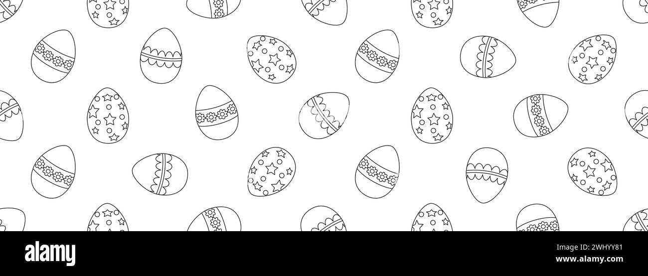 Seamless horizontal Easter background with outlines of Easter eggs ...