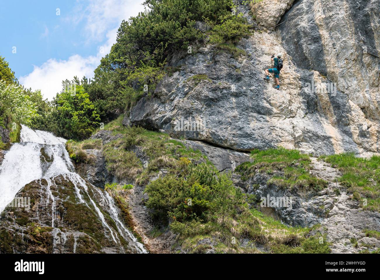 Dalfazer waterfall with via ferrata, Achensee, Tyrol, Austria, June ...