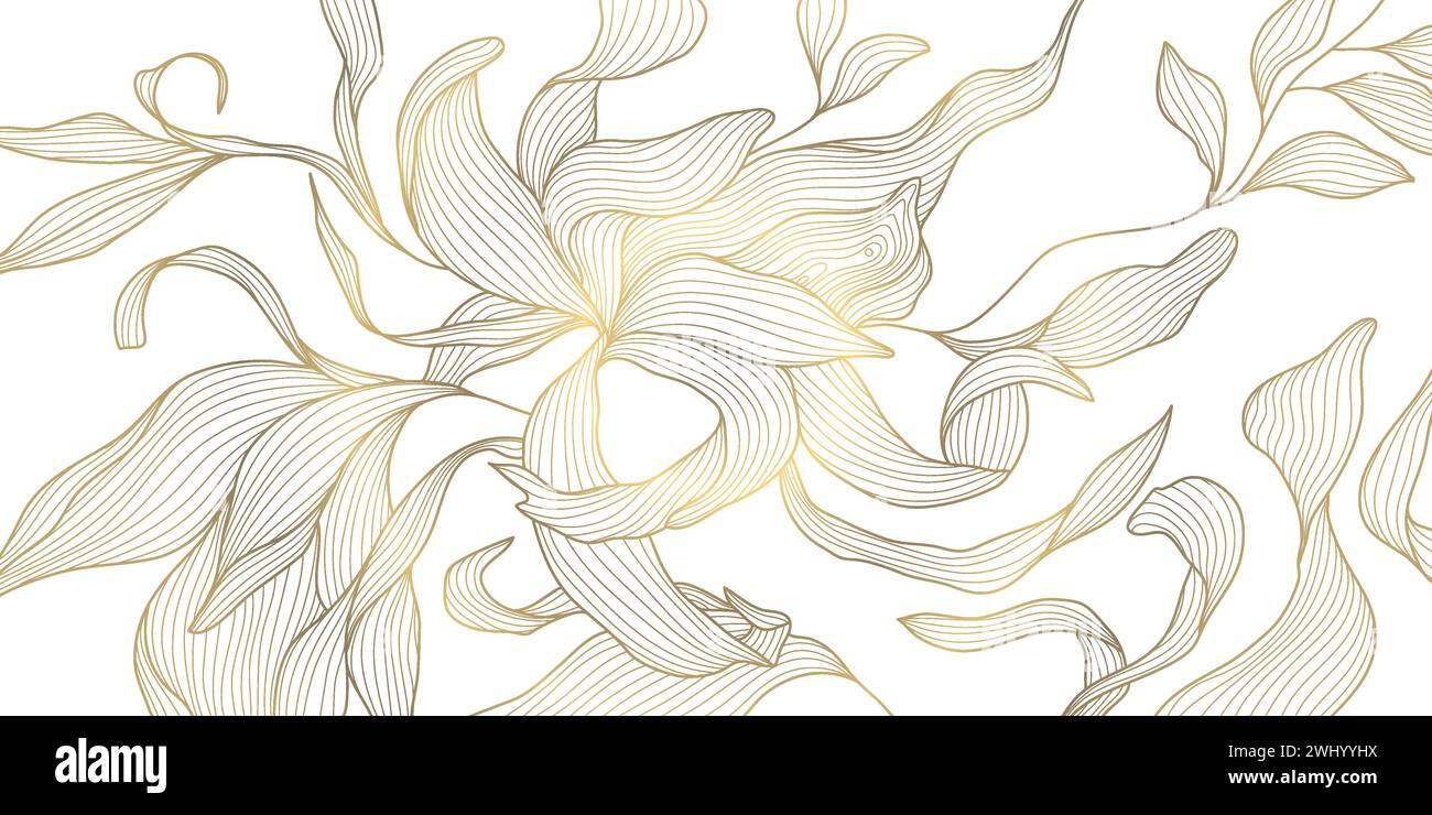 Vector gold leaf background pattern, floral abstract luxury art deco ...