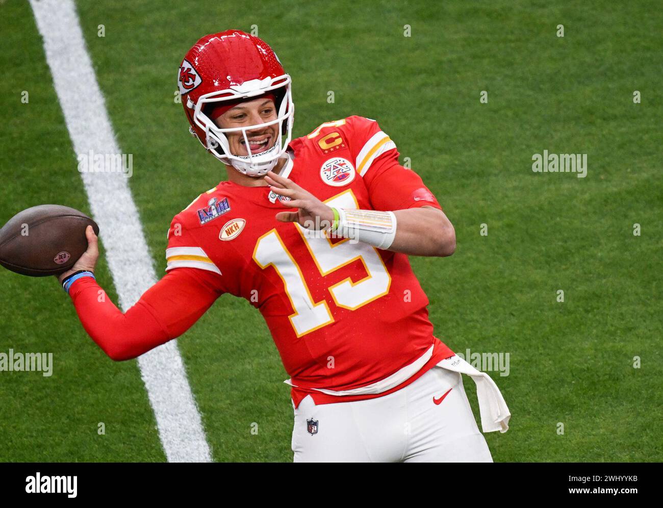 Kansas City Chiefs quarterback, Patrick Mahomes warms up ahead of Super ...