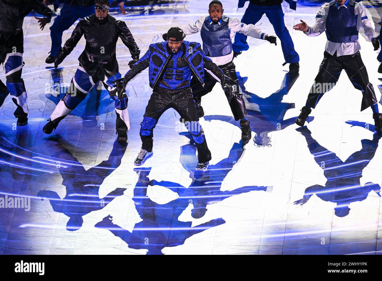Usher performs during the Apple Music Halftime Show at Super Bowl LVIII ...