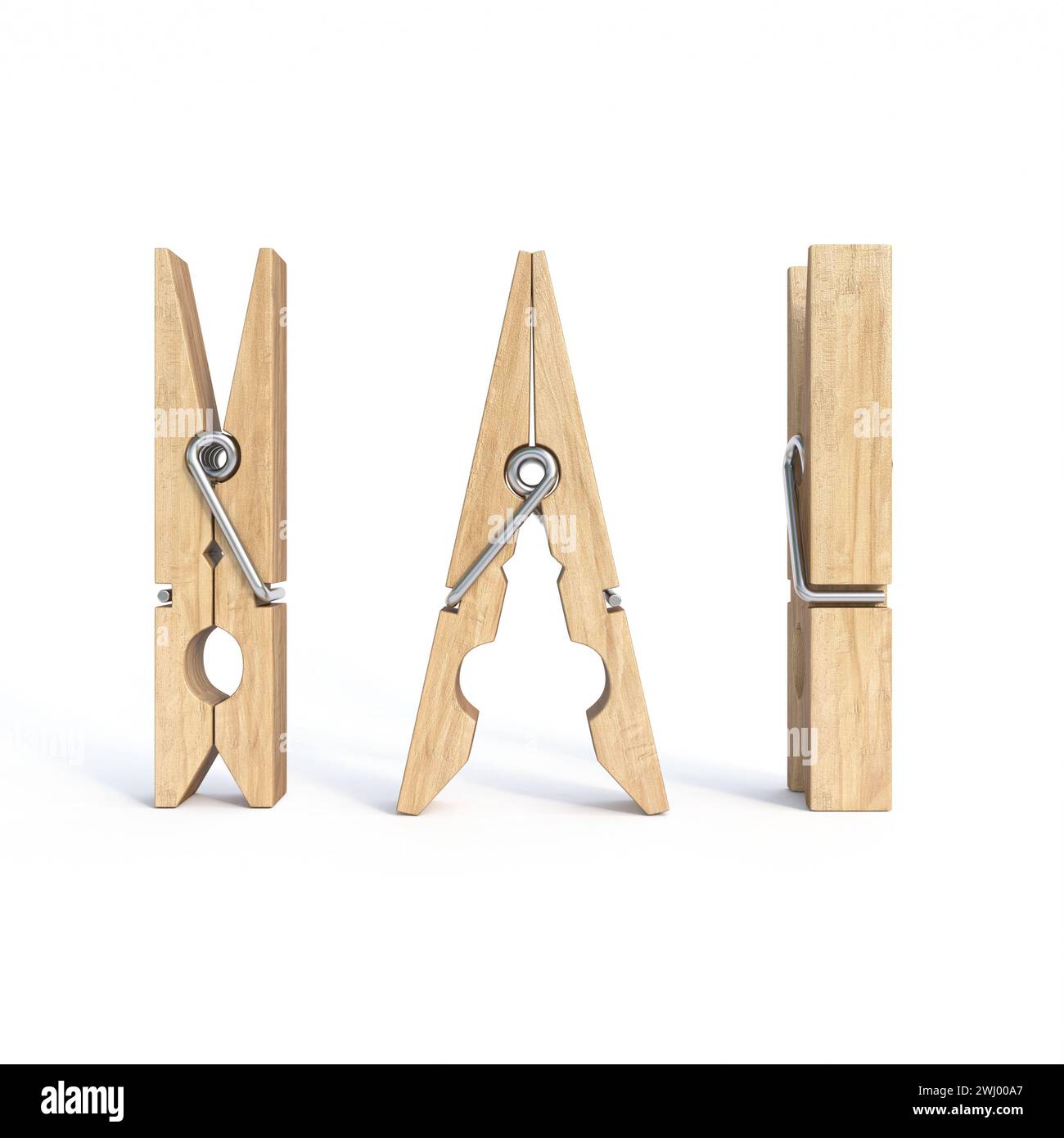 Wooden clothes pins 3D Stock Photo - Alamy