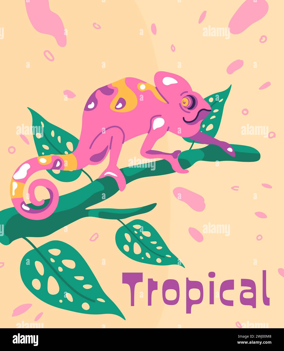 Tropical animals and reptiles, lizard on branch Stock Vector Image ...