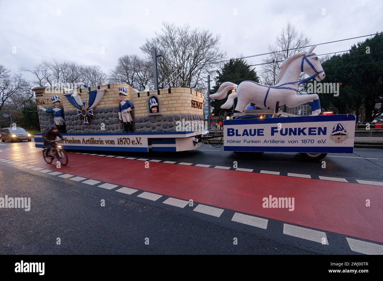 Cologne, Germany. 12th Feb, 2024. A "Blaue Funken" carnival float ...