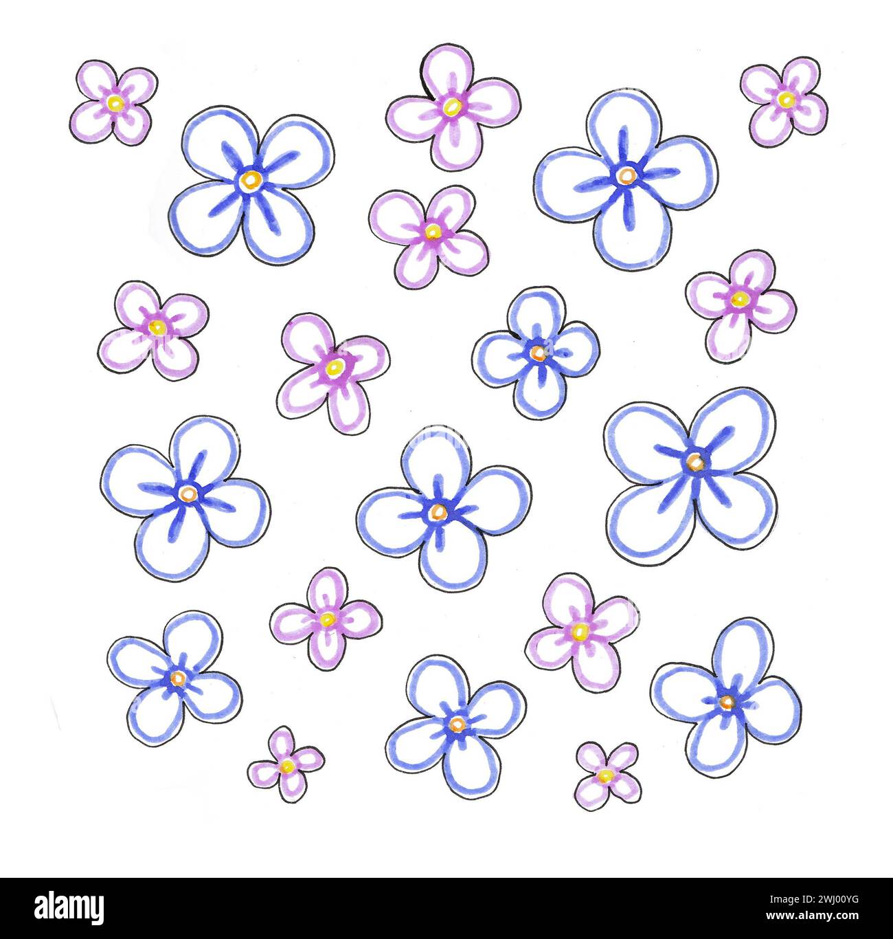 A set of simple flowers on a white background. Flowers consist of four ...