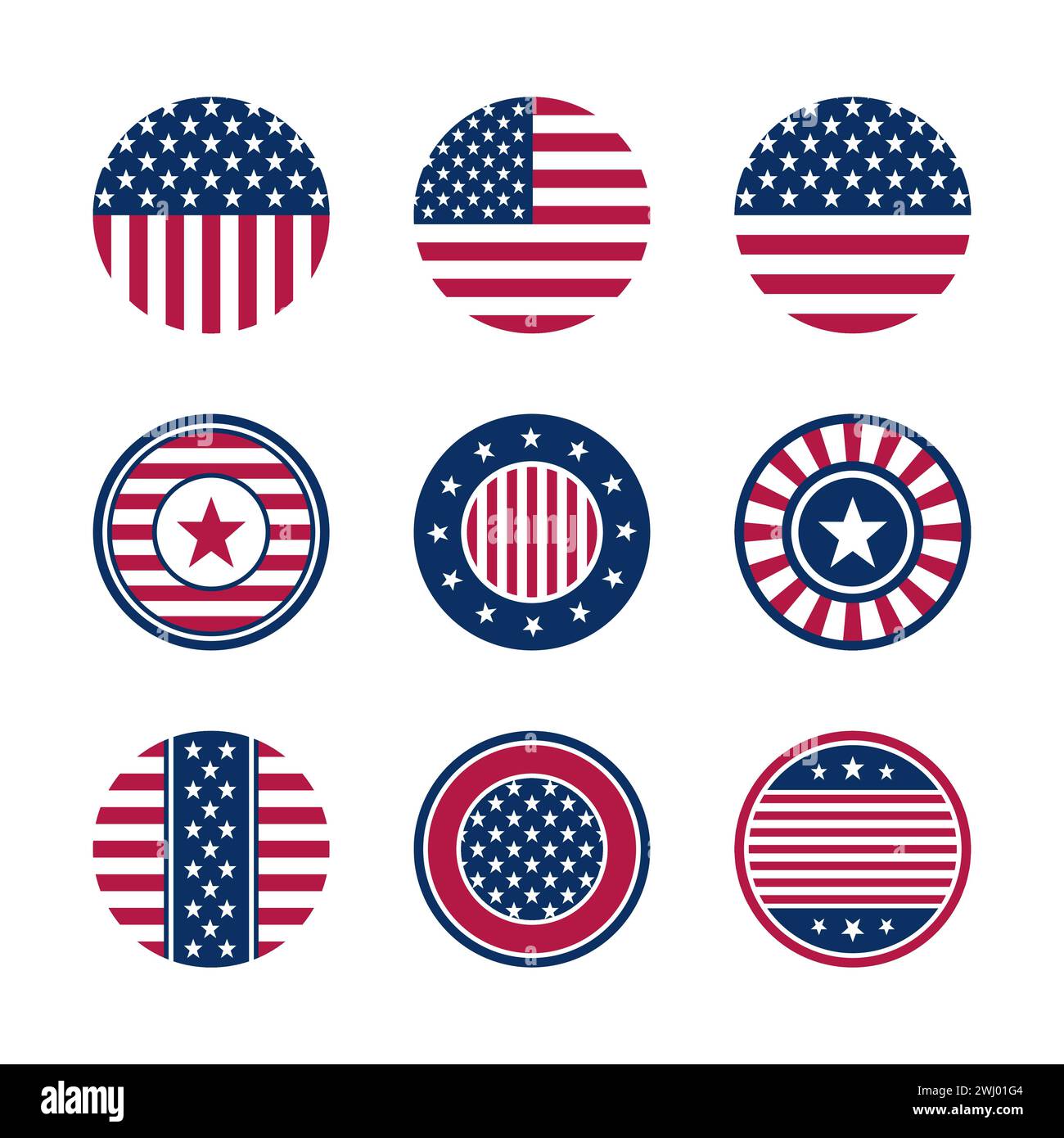 USA american flag circle label. American colors patterned buttons ...