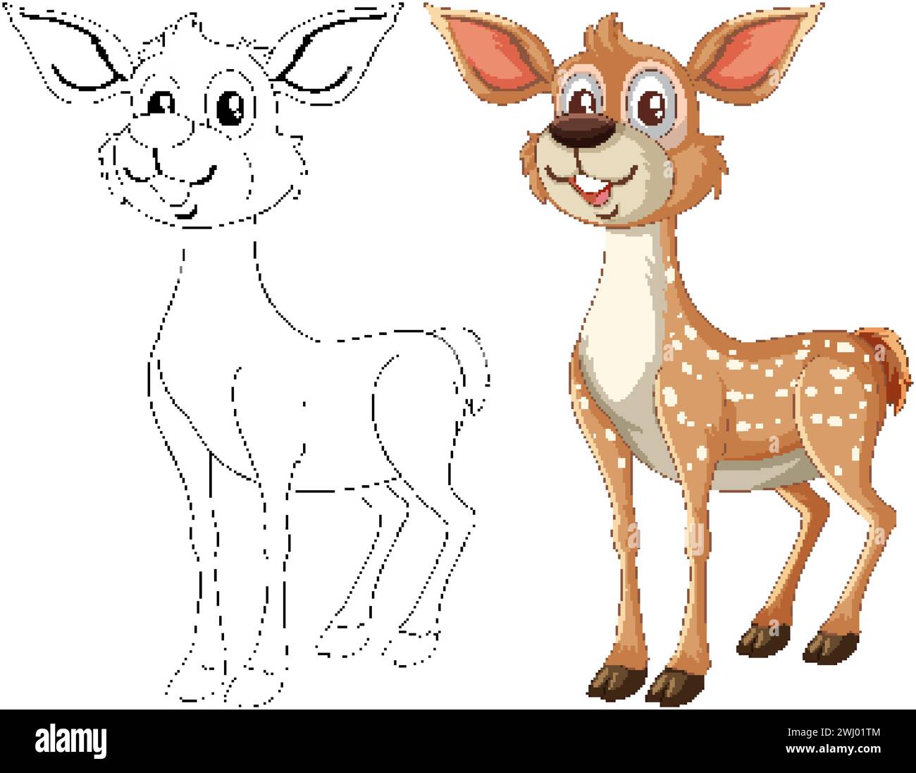 Vector illustration of a fawn, colored and line art Stock Vector Image ...