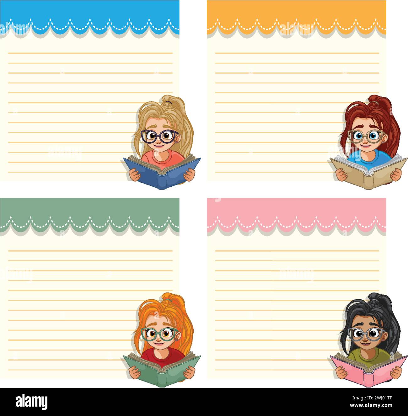 Colorful illustration of children reading books Stock Vector Image ...