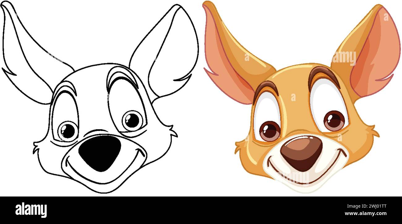 Illustration of a dog's transformation from line art to color Stock ...