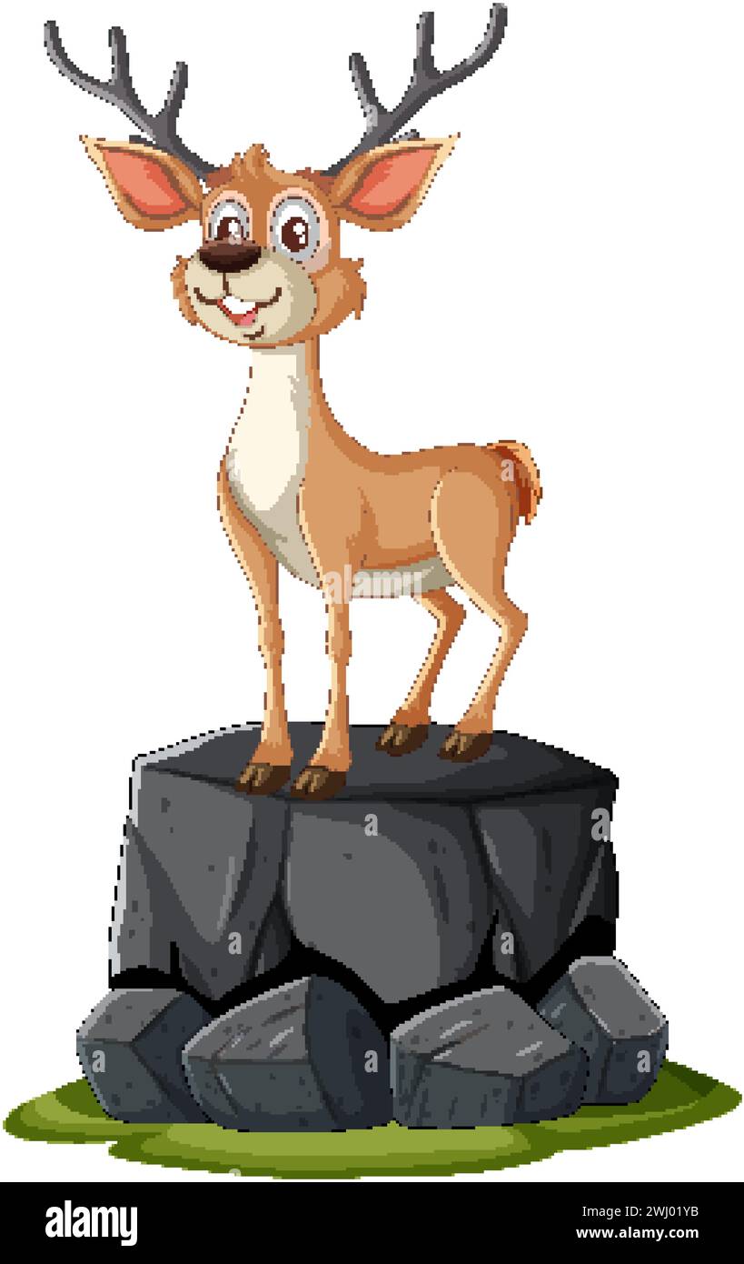 A happy cartoon deer standing on a stone platform Stock Vector Image ...