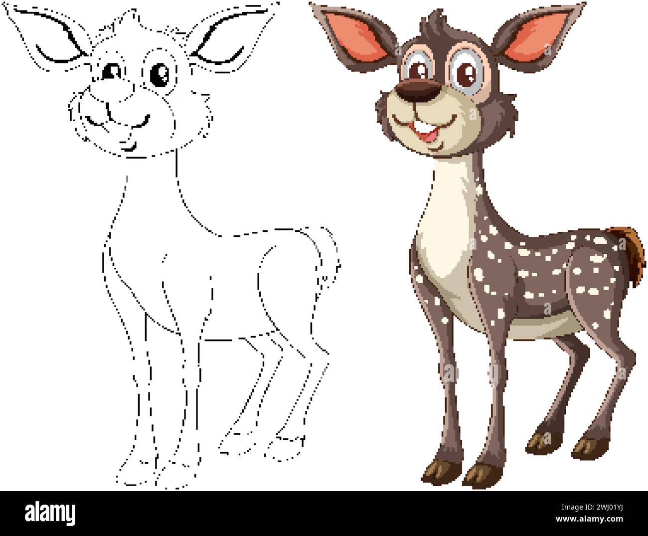 Two cartoon deer, one colored and one outlined Stock Vector Image & Art ...