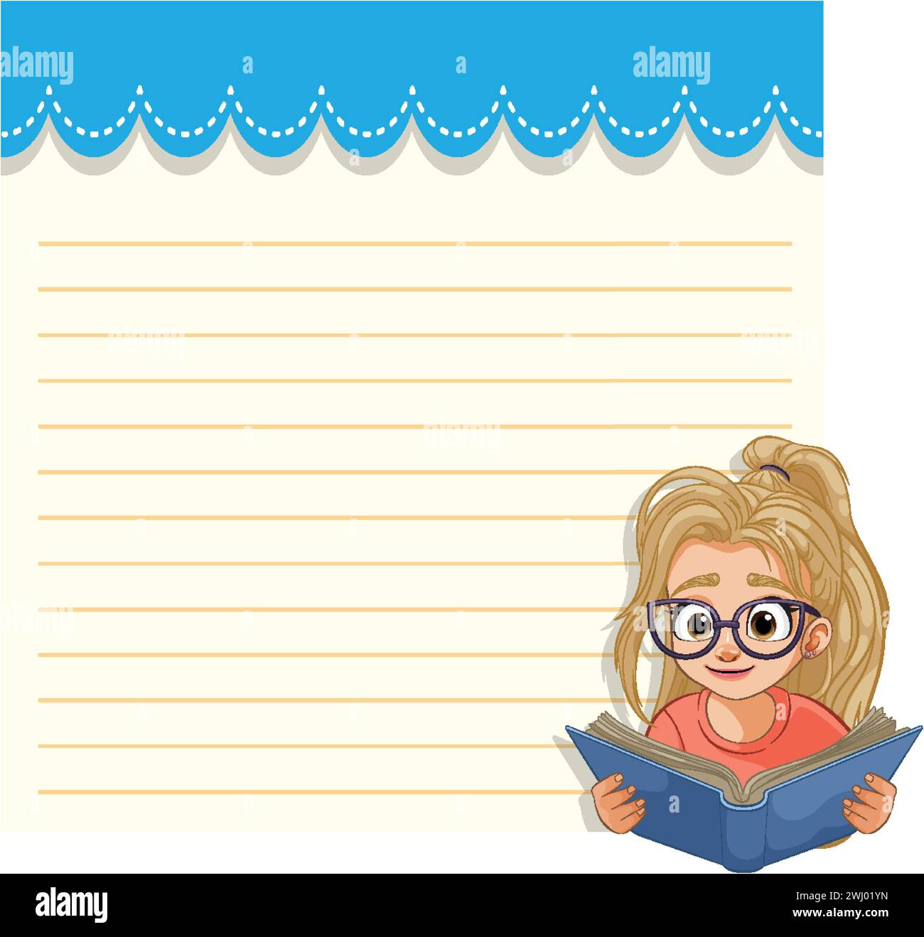 Cartoon of a girl reading with a happy expression Stock Vector Image ...