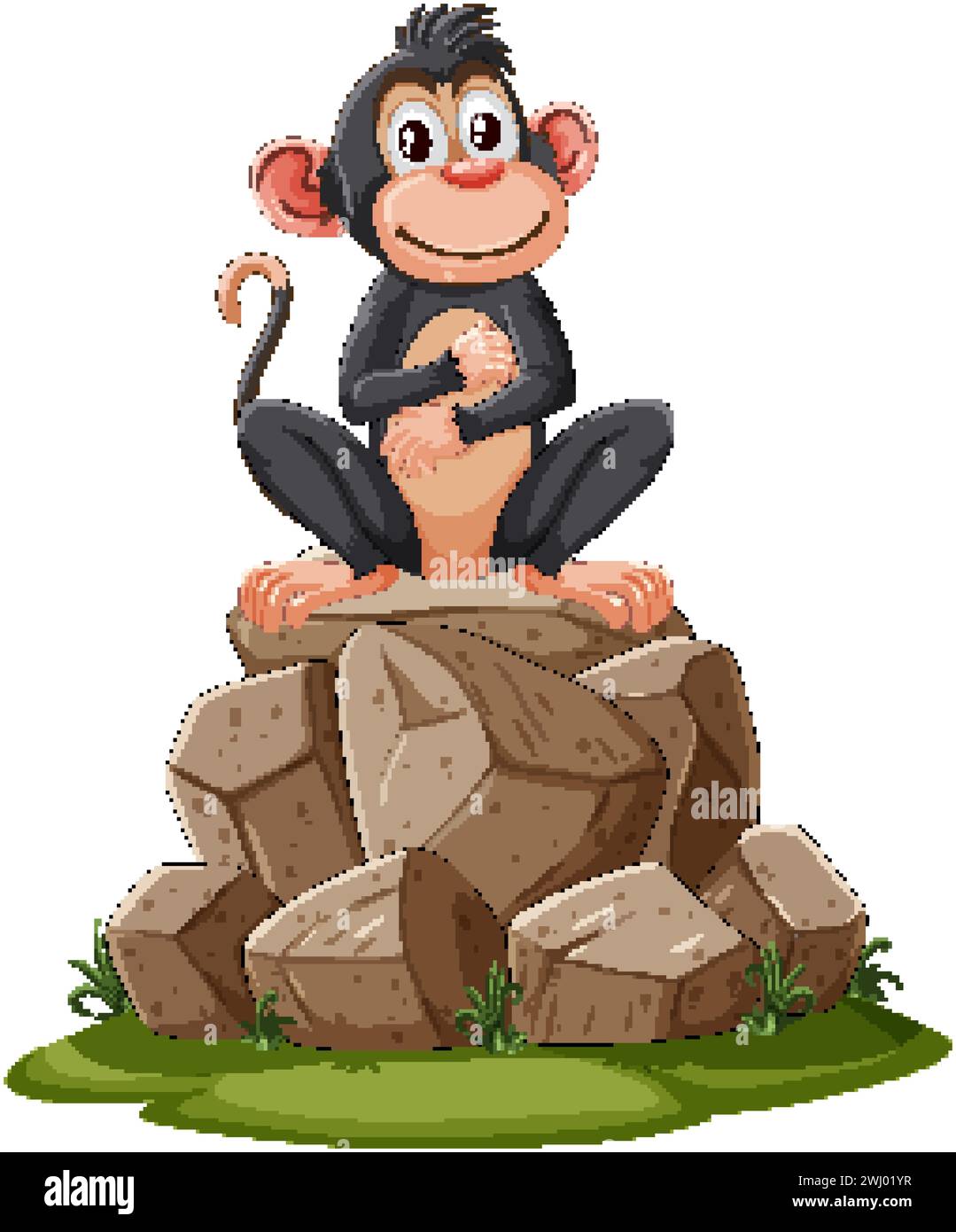 Vector illustration of a happy monkey on stones Stock Vector Image ...