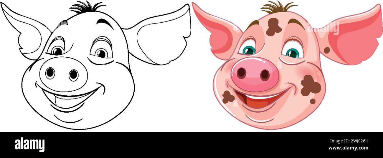 Vector illustration of two smiling cartoon pigs Stock Vector Image ...