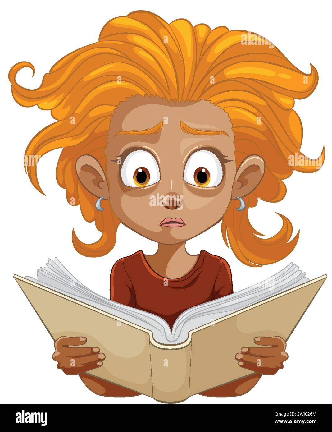 Cartoon girl with wide eyes reading a book Stock Vector Image & Art - Alamy