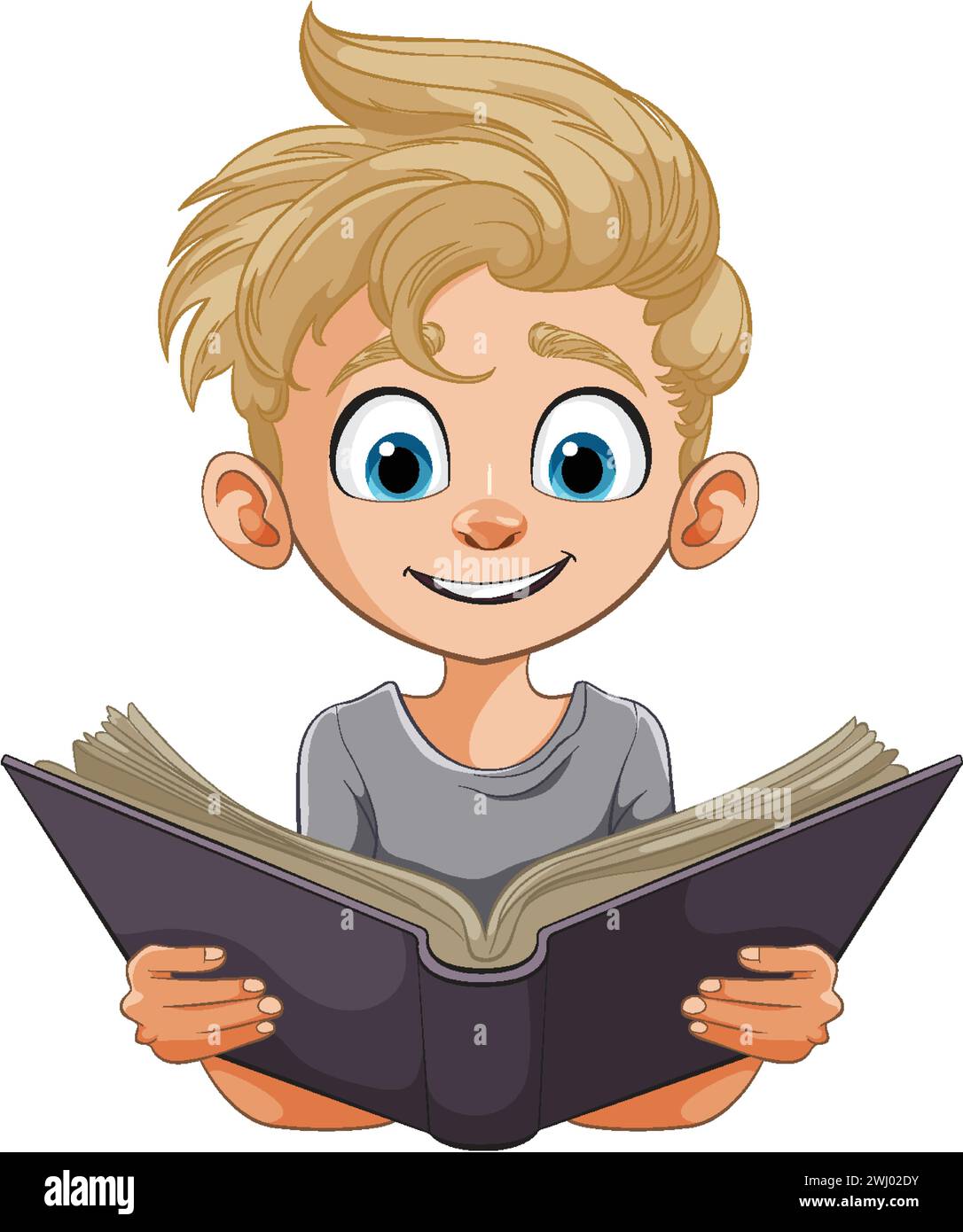 Cartoon boy with a big smile reading a book Stock Vector Image & Art ...