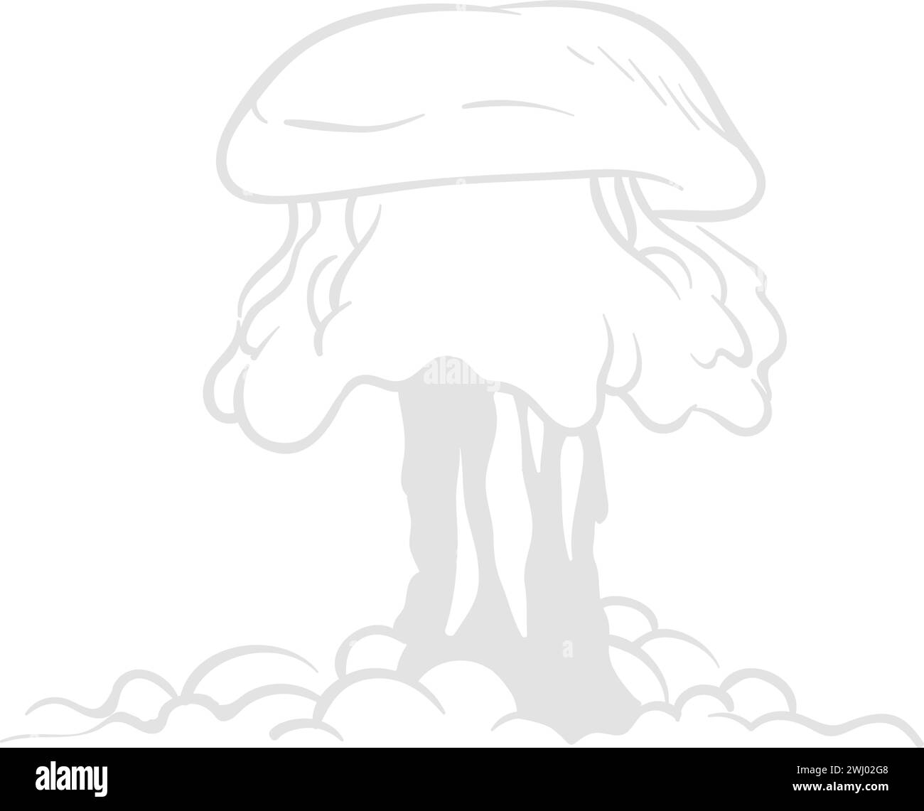 Cartoon explosion effect. Hand drawn atomic bomb bang, grey cloud of ...